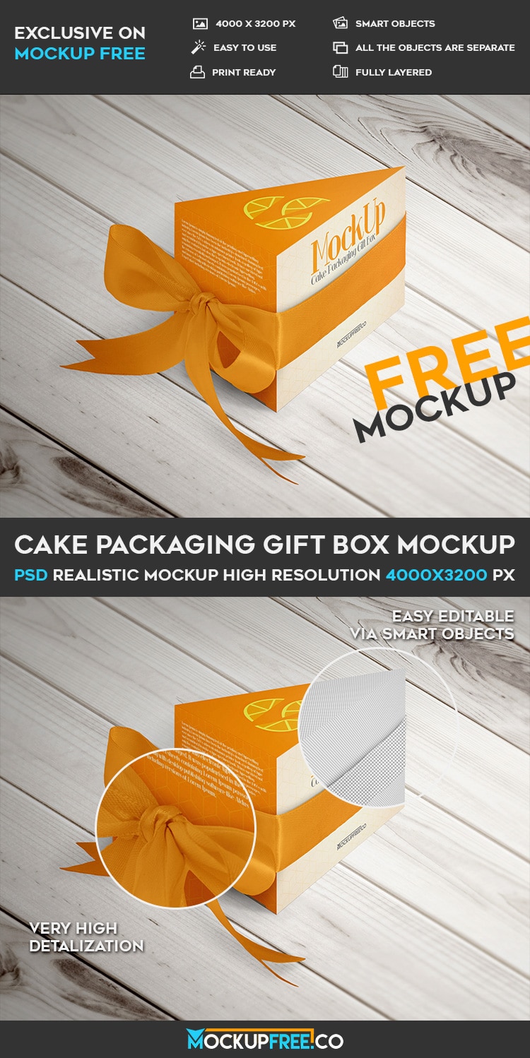 Free Cake Slice Packaging Gift Box Mockup - DesignHooks