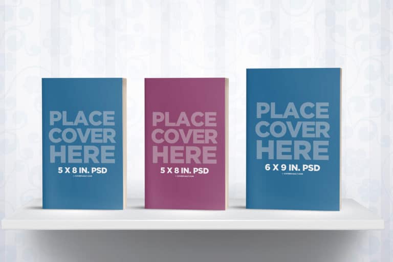 A Free Set of Book Cover Mockup On A Bookshelf - DesignHooks