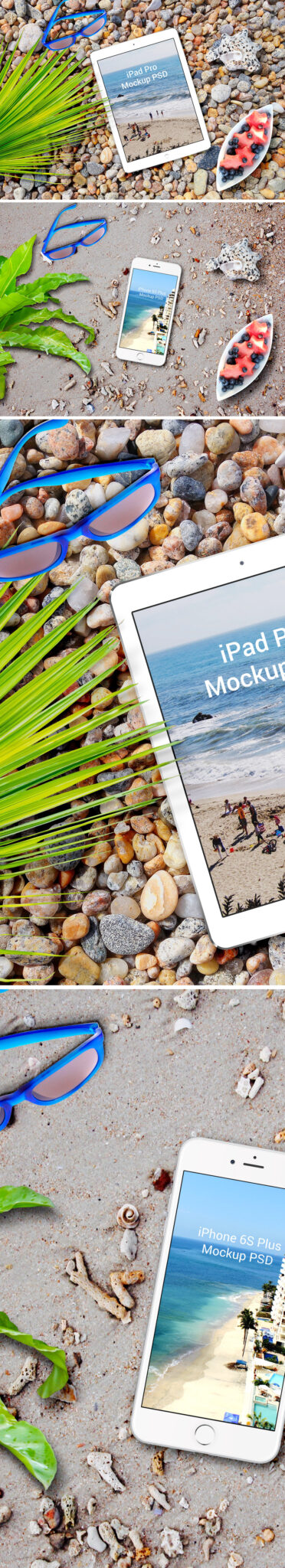 Free Apple Devices Plus Beach Scene Mockup in PSD - DesignHooks