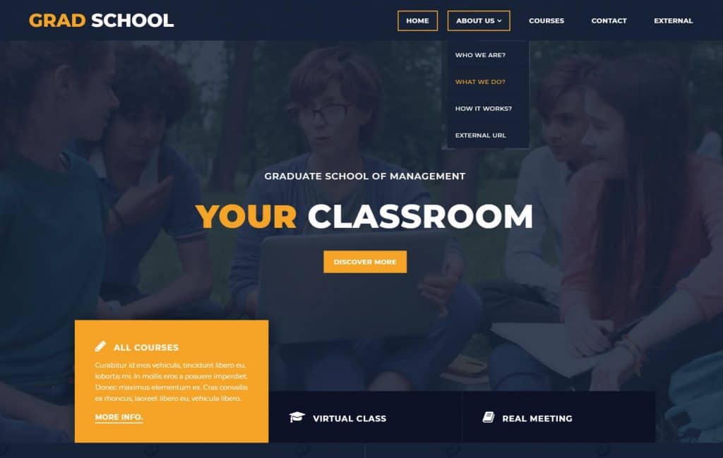 Grad School - Free Educational Website HTML Template - DesignHooks