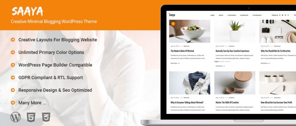 Saaya - Free Creative WordPress Blog Theme - DesignHooks